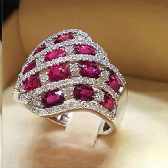 Jewelry | Silver Inlay Diamond Sapphire Ruby Gemstone Ring | Poshmark